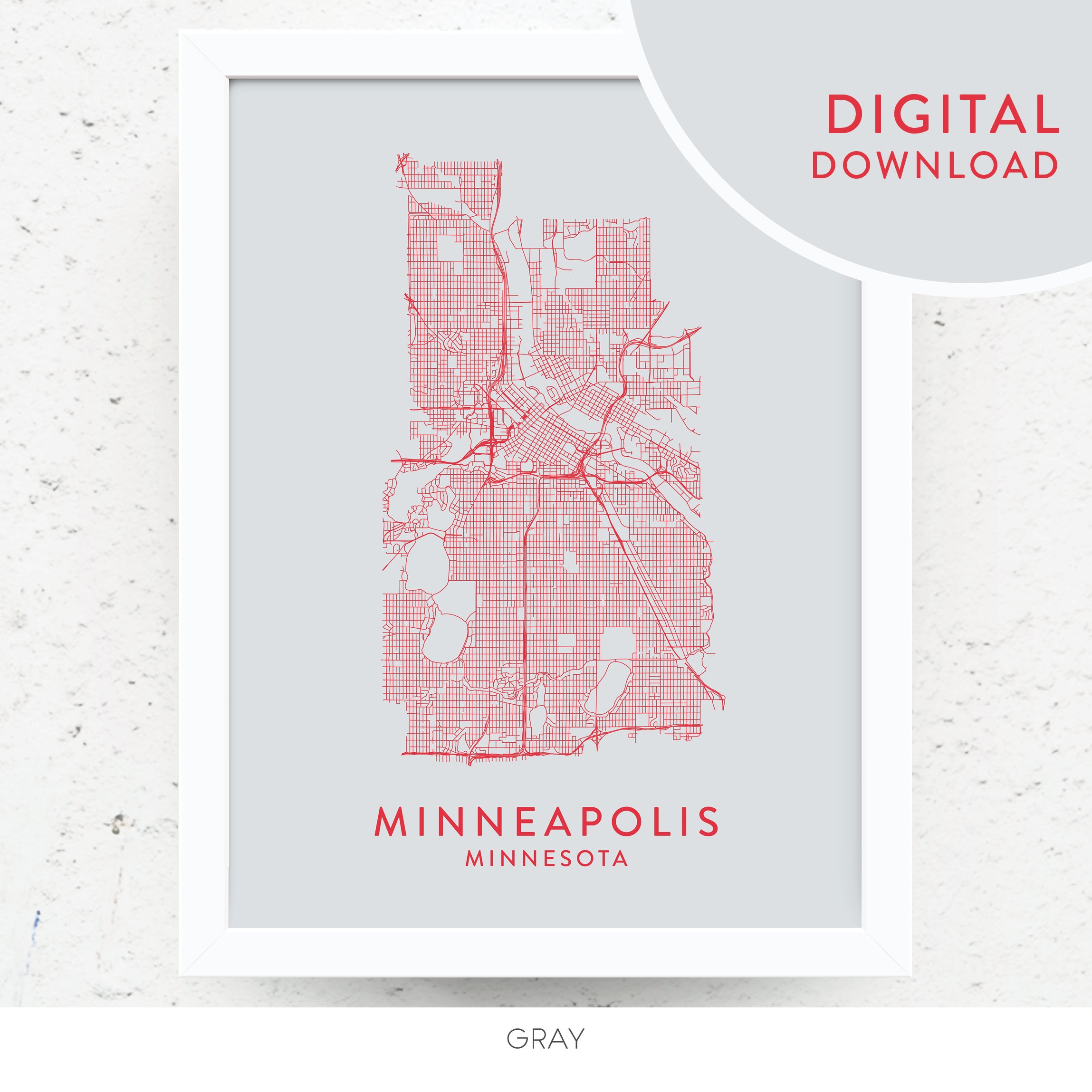 MINNEAPOLIS MN Map Digital Download / Printable Wall Art / Minneapolis ...