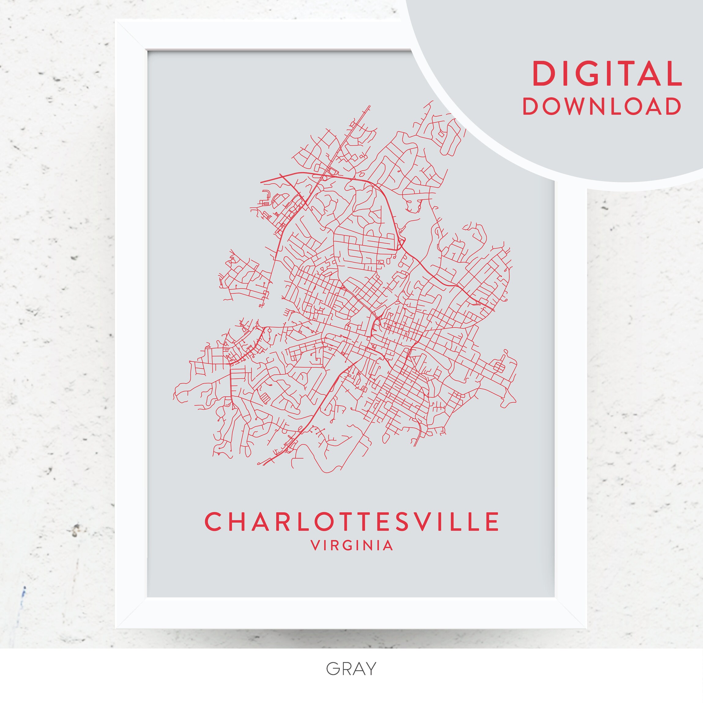 CHARLOTTESVILLE Map Digital Download / Printable Wall Art ...