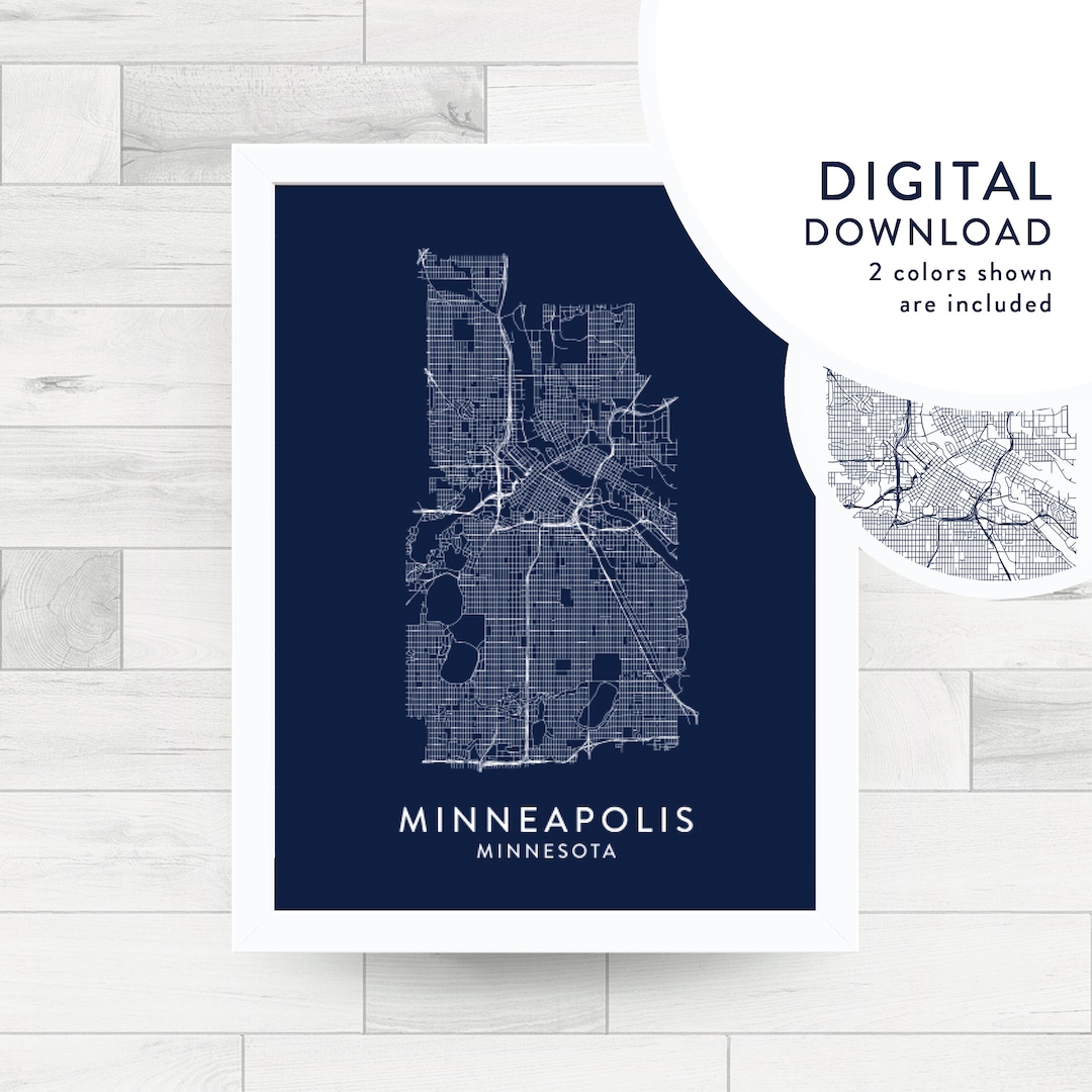 MINNEAPOLIS MN Map Digital Download / Printable Wall Art / Minneapolis ...