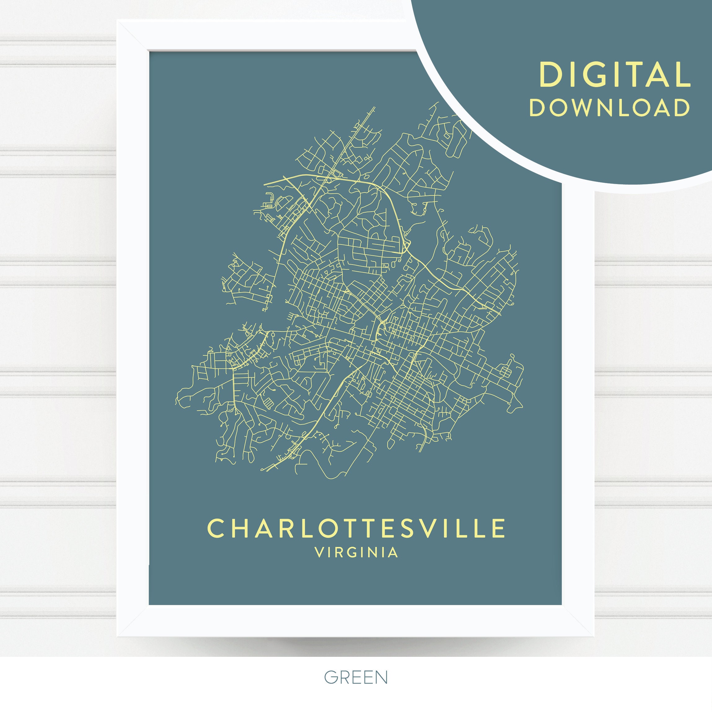 CHARLOTTESVILLE Map Digital Download / Printable Wall Art ...