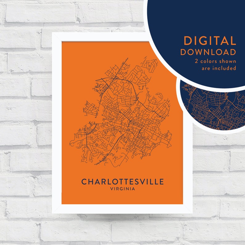 CHARLOTTESVILLE Map Digital Download / Printable Wall Art ...