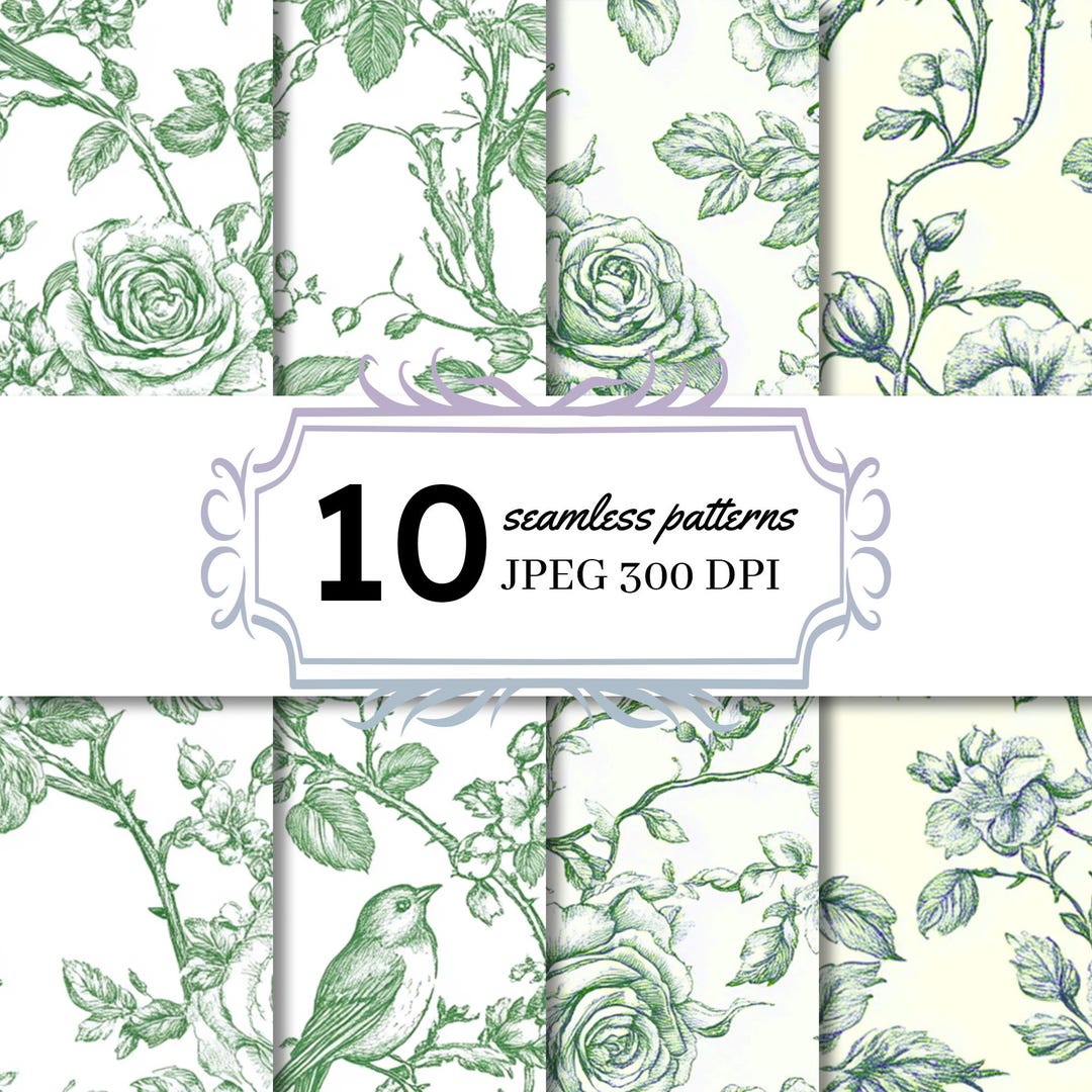 Green Chinoiserie Toile De Jouy | Seamless Pattern | Vintage Toile ...