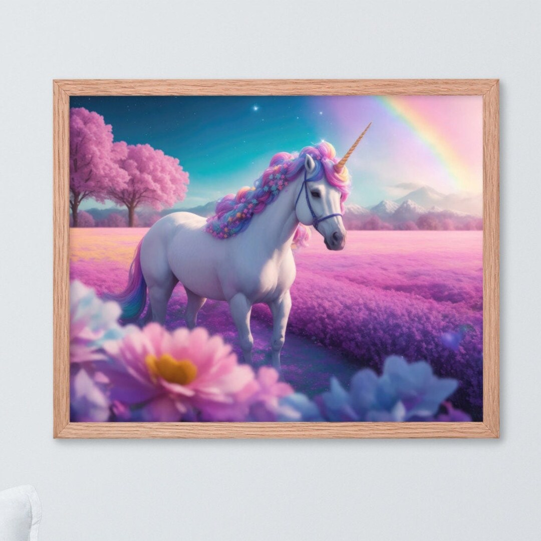 Rainbow Unicorn Realistic Framed Poster | Unicorn Poster Wall Art ...