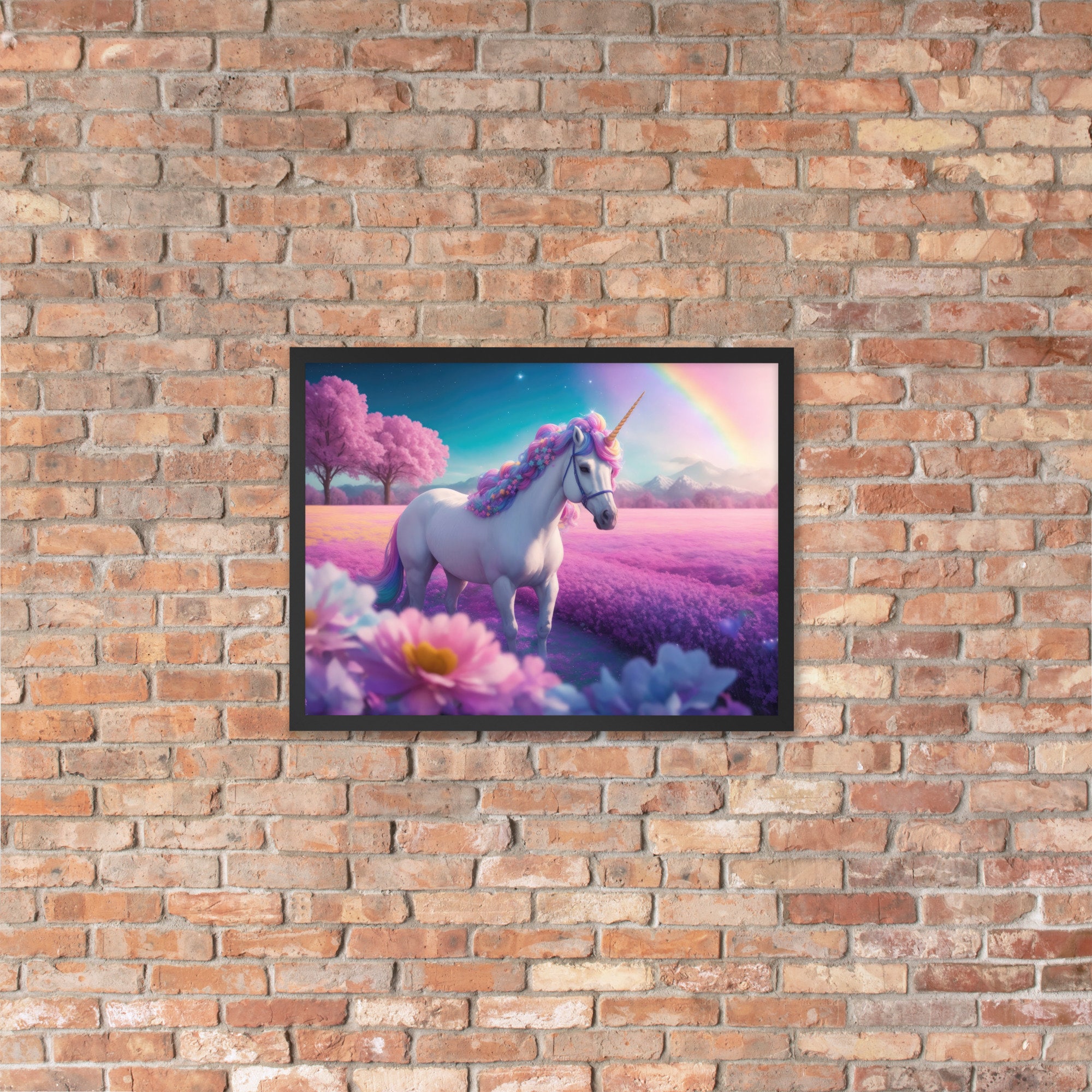 Rainbow Unicorn Realistic Framed Poster Unicorn Poster Wall Art ...