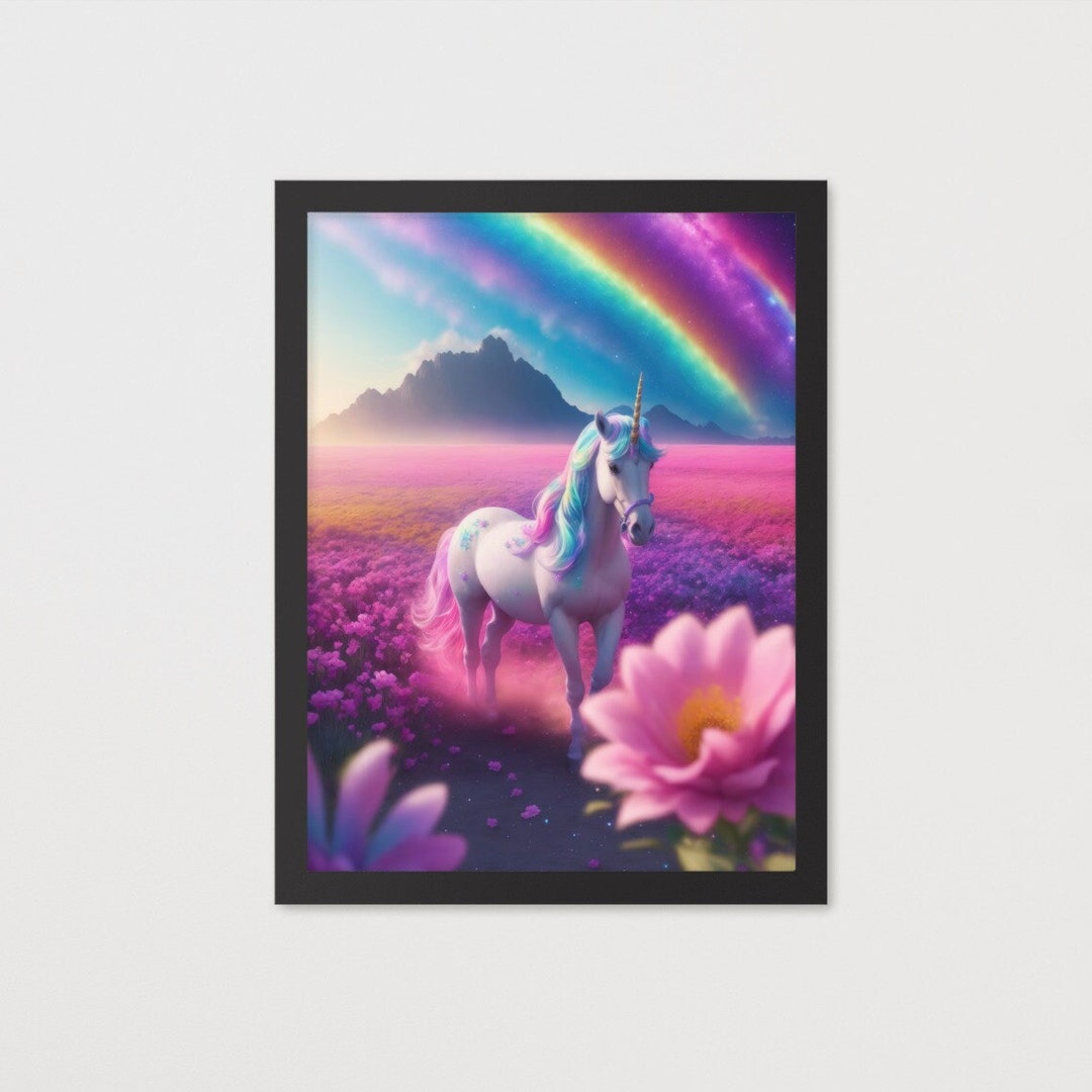 Adorable Rainbow Unicorn Framed Poster | Unicorn Poster Wall Art ...