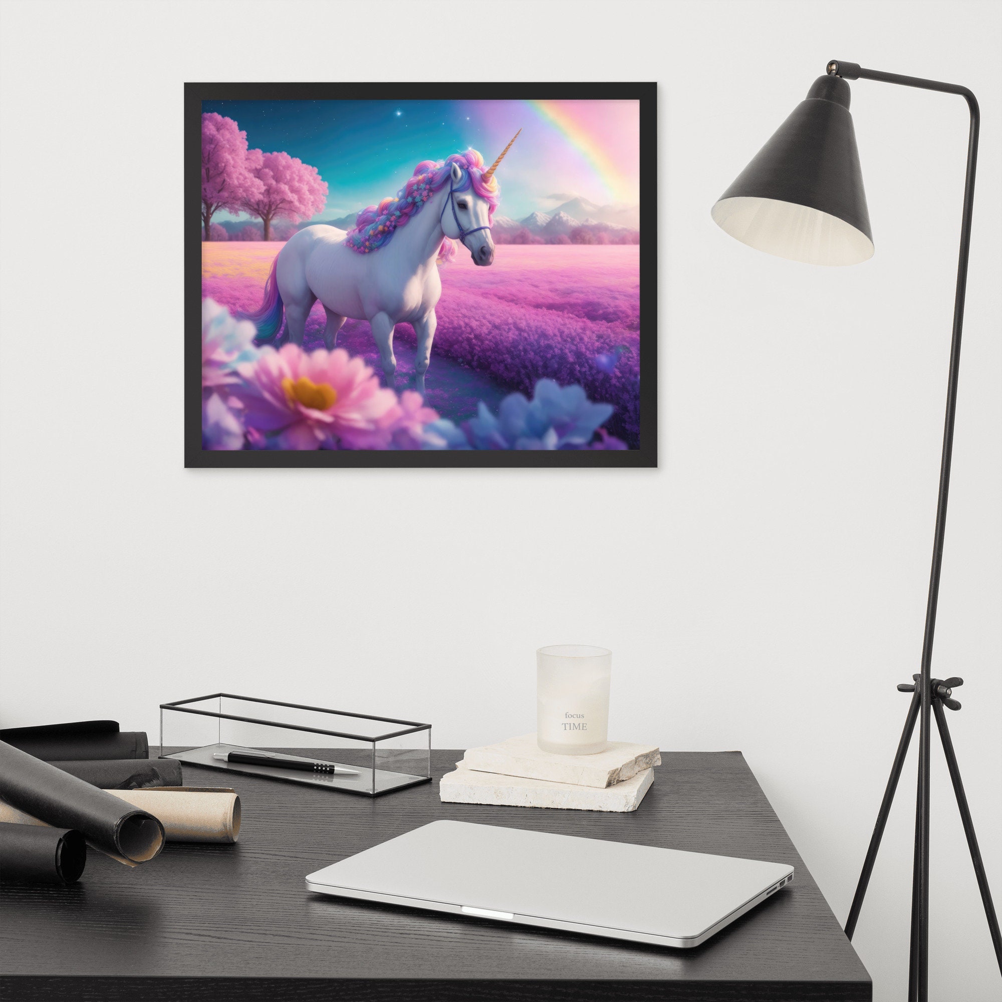 Rainbow Unicorn Realistic Framed Poster Unicorn Poster Wall Art ...