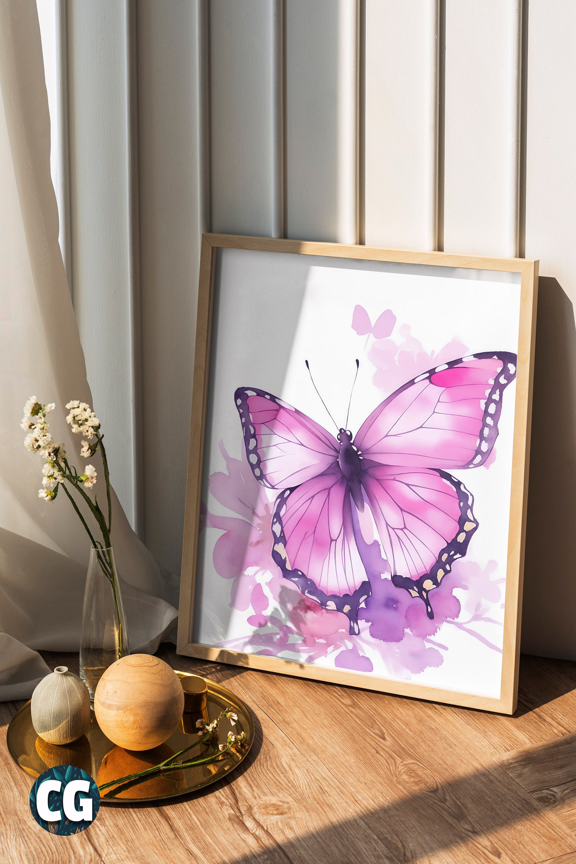 Watercolor Pink Butterfly Wall Art Print Pink Nature Art - Etsy