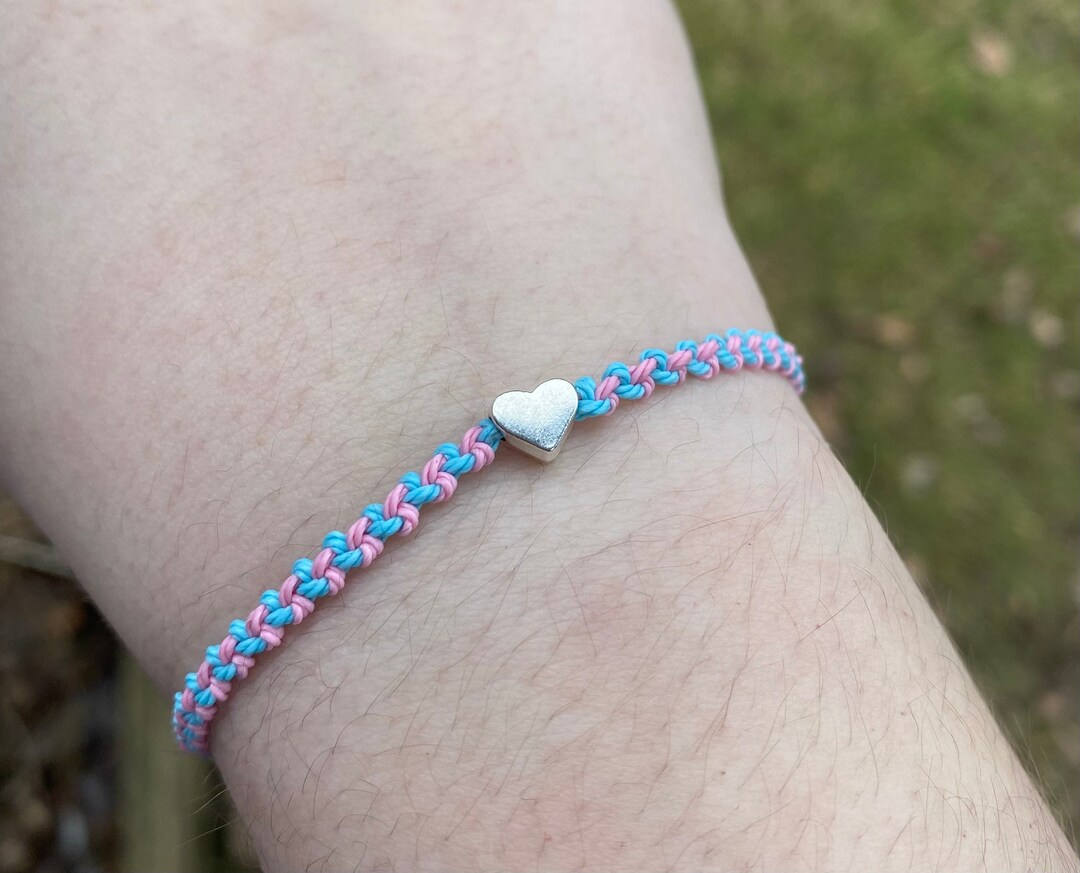 Subtle Trans Pride Flag Adjustable Heart Charm Friendship Bracelet ...
