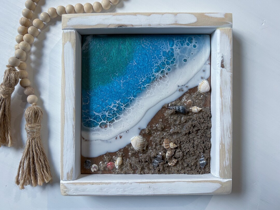 READY TO SHIP, Epoxy Resin Ocean Sign, Ocean Epoxy Art, Seashell Sign ...