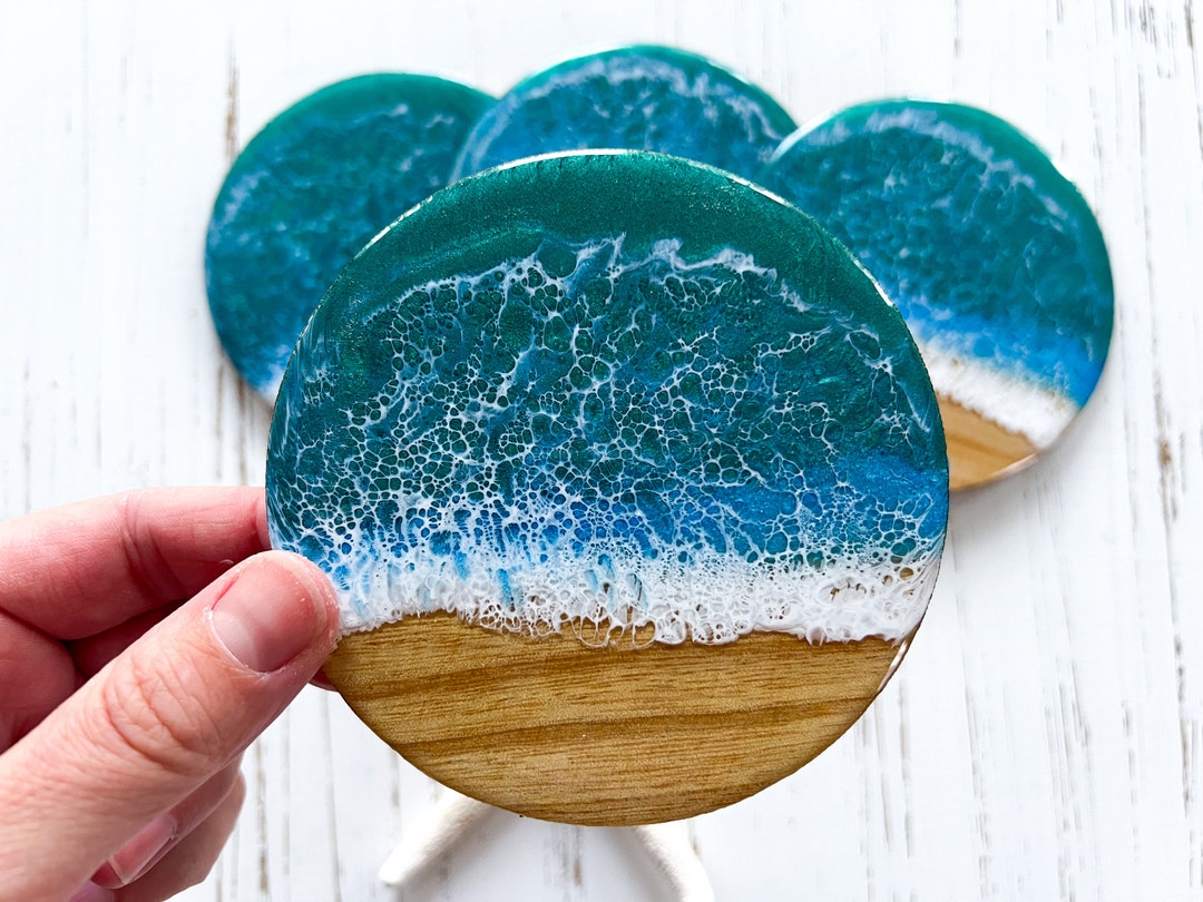 Ocean Resin Coasters Set, Beach House Coffee Table Decor, Beach House ...
