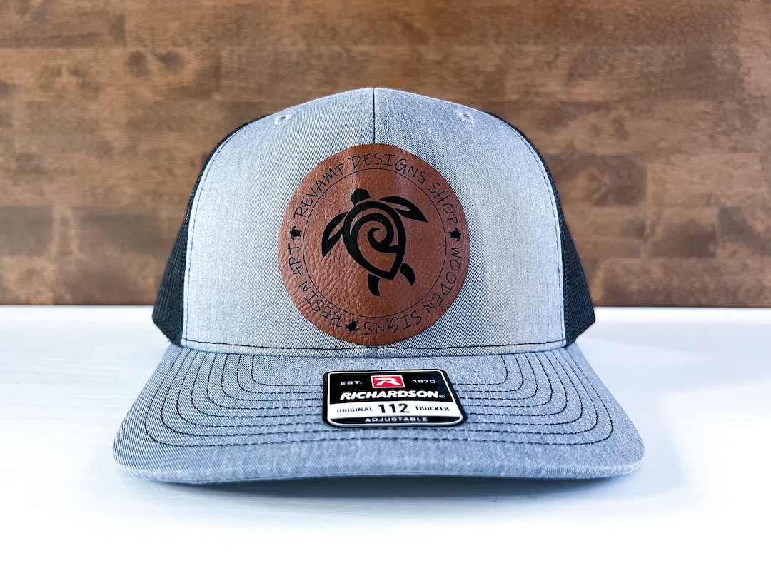 Revamp Designs Logo Hat, Engraved Leather Hat, Turtle Hat, Trucker Hat, VSCO, Revamp Designs ...