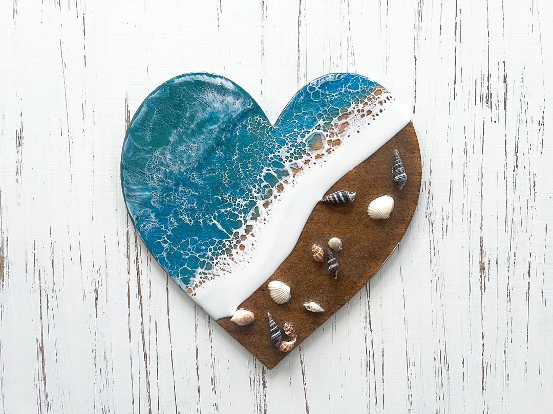 Ocean Epoxy Resin Heart, Ocean Art, Ocean Sand Art, Beach House Decor ...