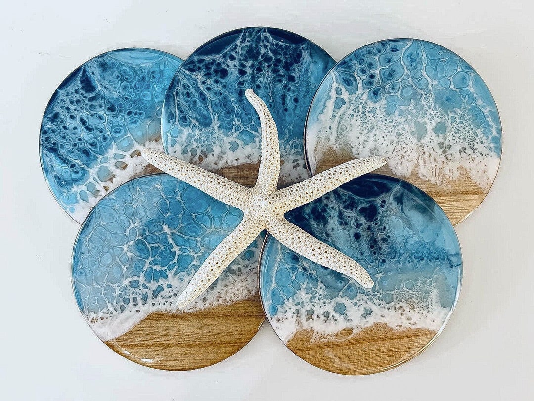 Ocean Resin Coasters Set Beach House Coffee Table Decor - Etsy