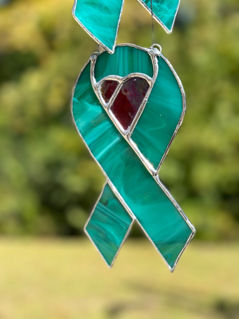 Stained Glass Cancer Ribbon With Heart Center Suncatcher (handmade) - Etsy