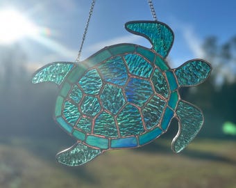 Turtle Stained Glass Suncatcher Stained Glass Gift Art Gift Turtle Art ...
