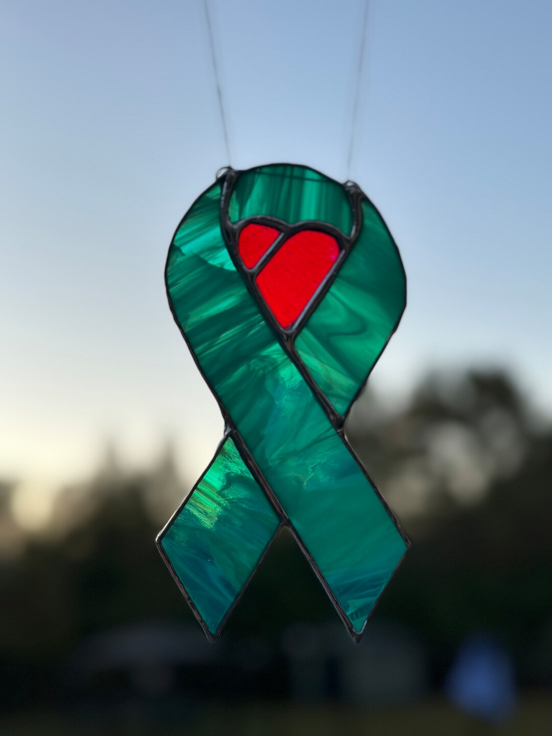 Stained Glass Cancer Ribbon With Heart Center Suncatcher (handmade) - Etsy