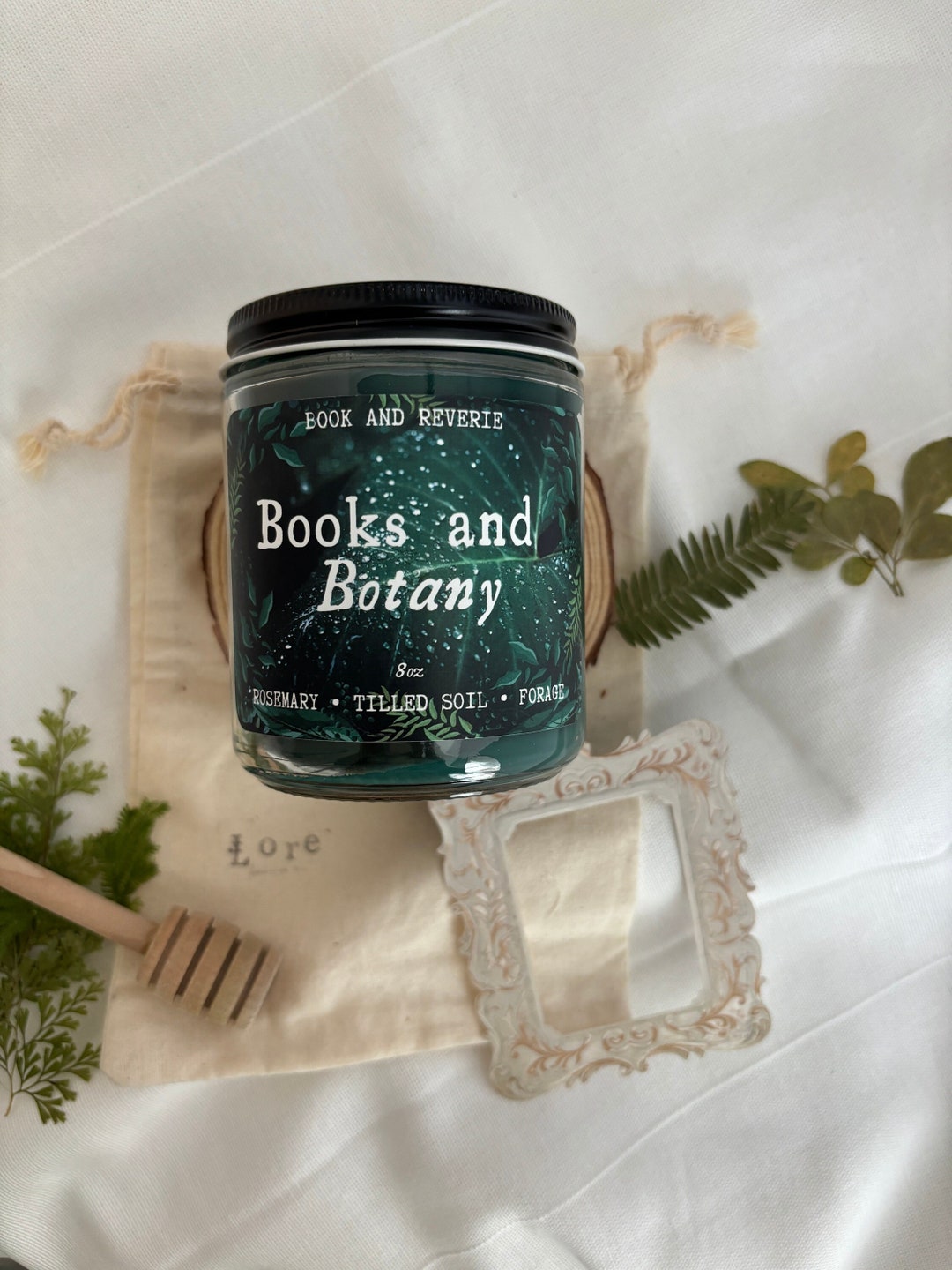 Books and Botany Candle: Rosemary, Tilled Soil Scent - 9oz Wooden Wick ...