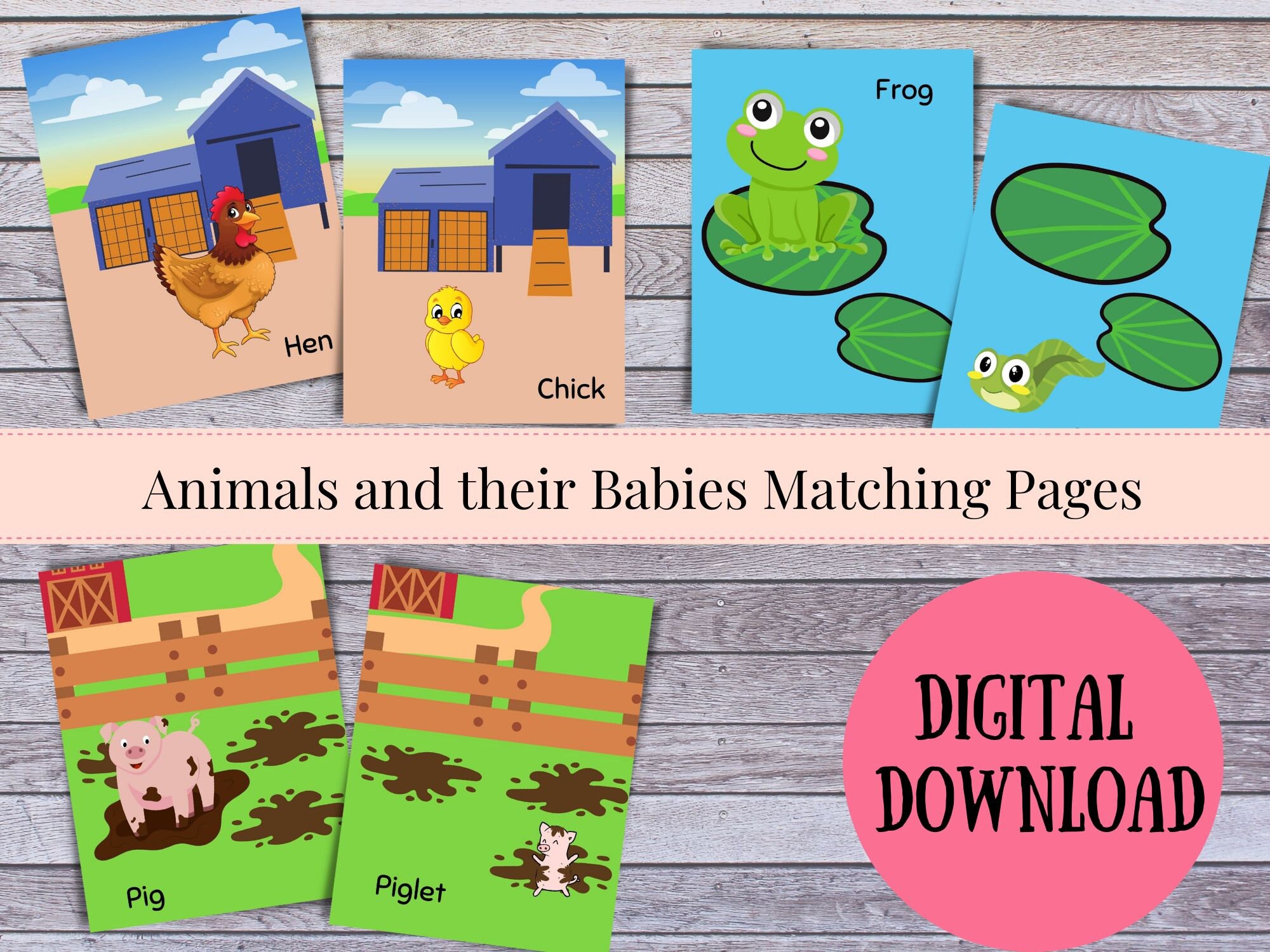 Printable Animal Matching Game-kids Activity-daycare,preschool ...