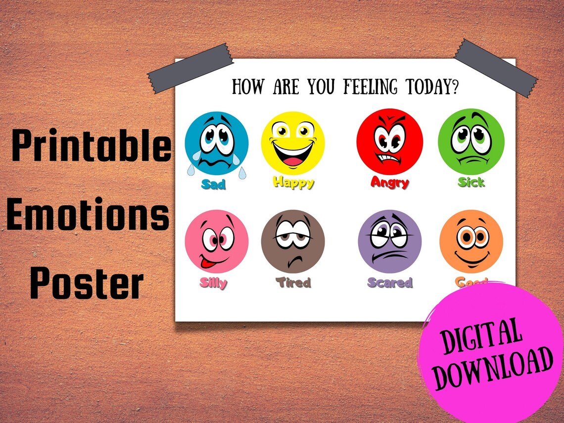 Printable Feelings Poster Emoticons for Kids Emotions Expressing ...