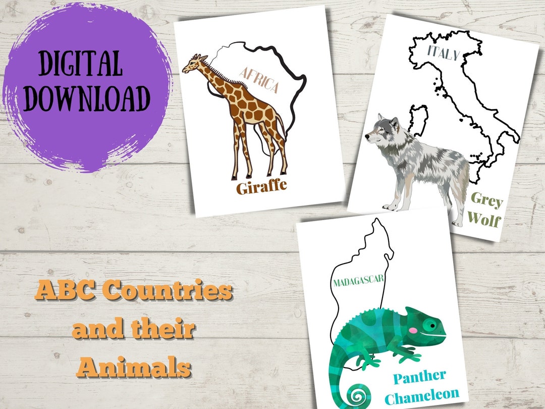 Printable Alphabet Countries and Their Animals-learning About Countries ...