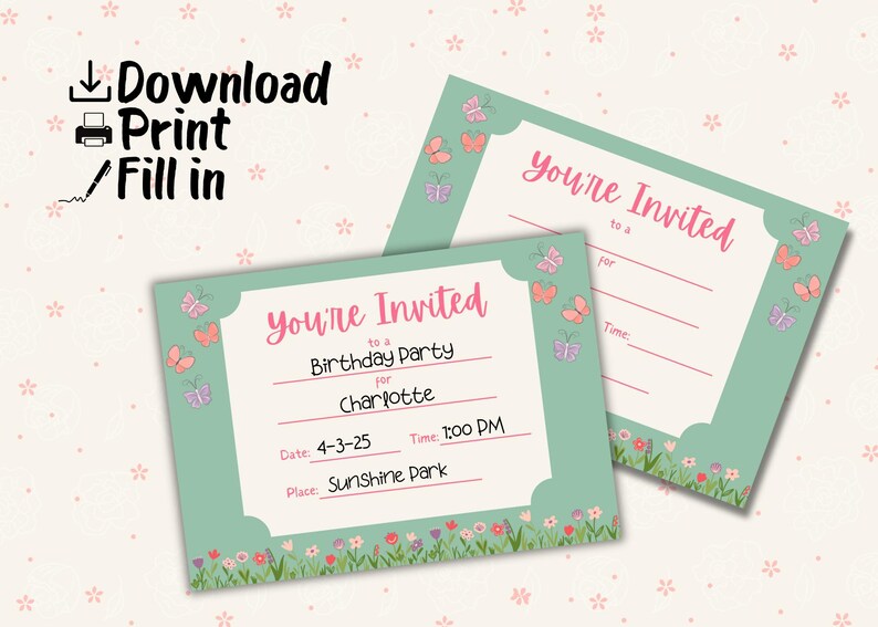 Spring Floral Party Invitation: Fill-in-the-blank, Kids Birthday ...