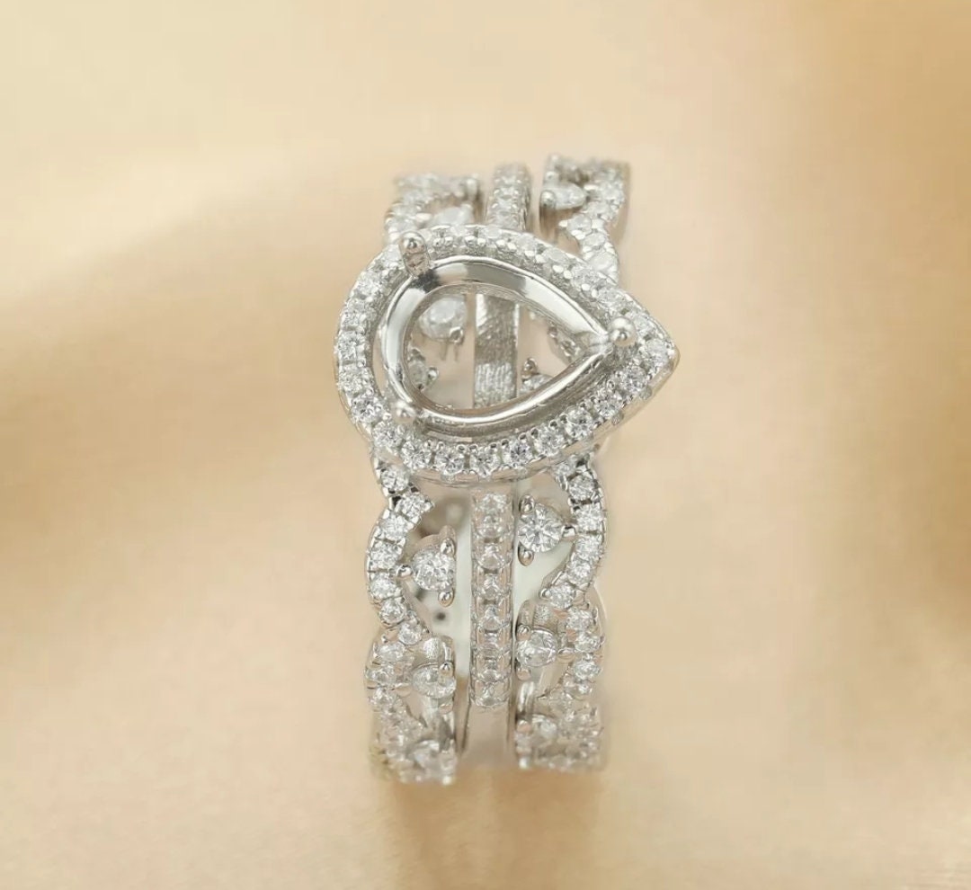 6x9mm Halo Pear Prong Stackable- Pear Bezel Prong Bezel Ring ...