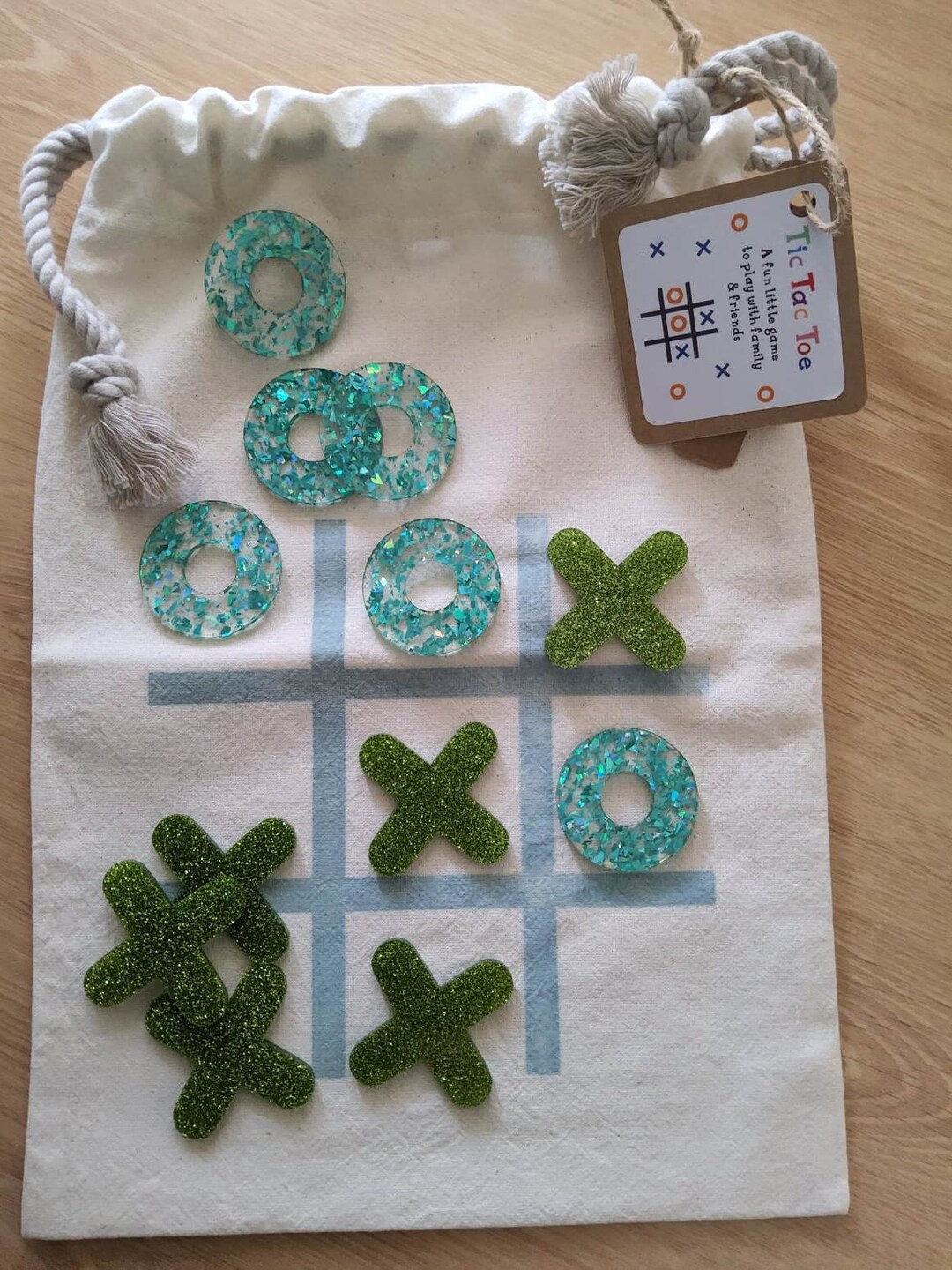 Tic Tac Toe Game on Calico Draw String Bag Hand Made Travel - Etsy