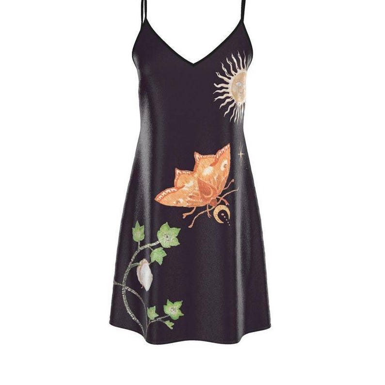 Vela Silk Slip Dress in Black Jungle Butterfly - Etsy