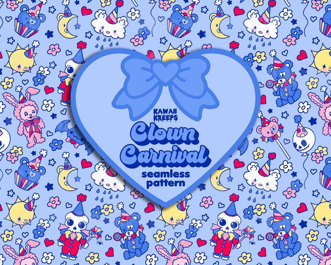 Clowncore Pastel Goth Seamless Pattern Kawaii Clowns Carnival Circus ...