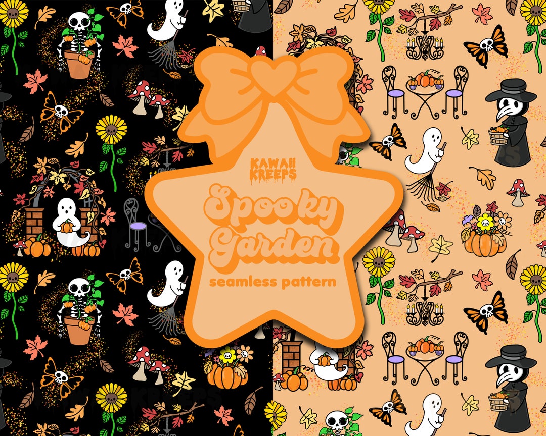 Dark Cottagecore Fall Spooky Garden Halloween Seamless Pattern Digital ...