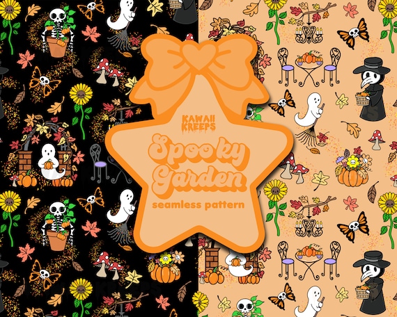 Dark Cottagecore Fall Spooky Garden Halloween Seamless Pattern - Etsy