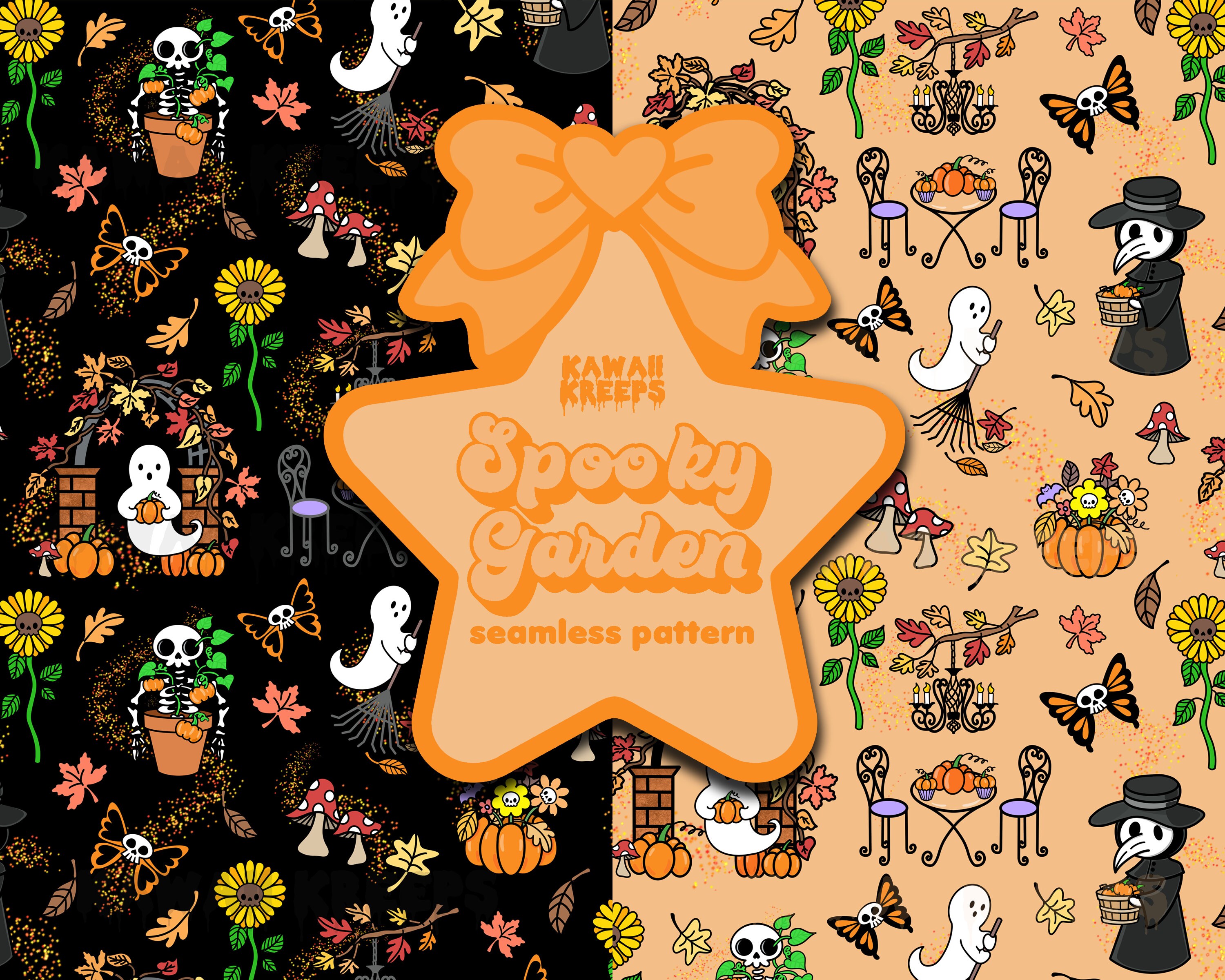 Dark Cottagecore Fall Spooky Garden Halloween Seamless Pattern Digital ...