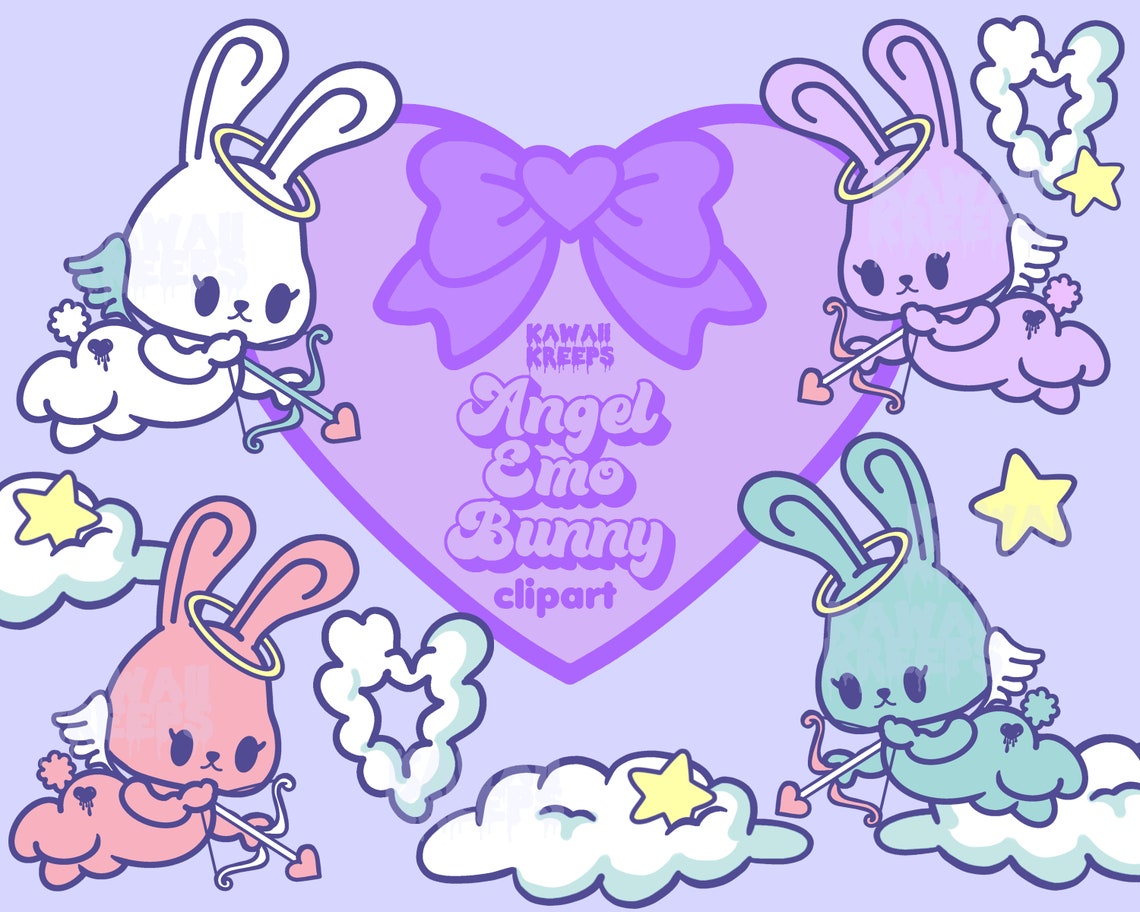 Emo Angel Bunny Pastel Goth Clipart PNG Files Digital Download - Etsy