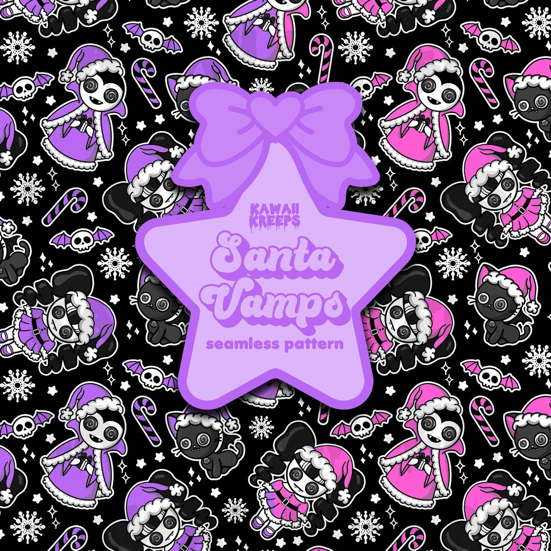 Pastel Goth Christmas Vampire Seamless Pattern: Kawaii Yule (commercial ...
