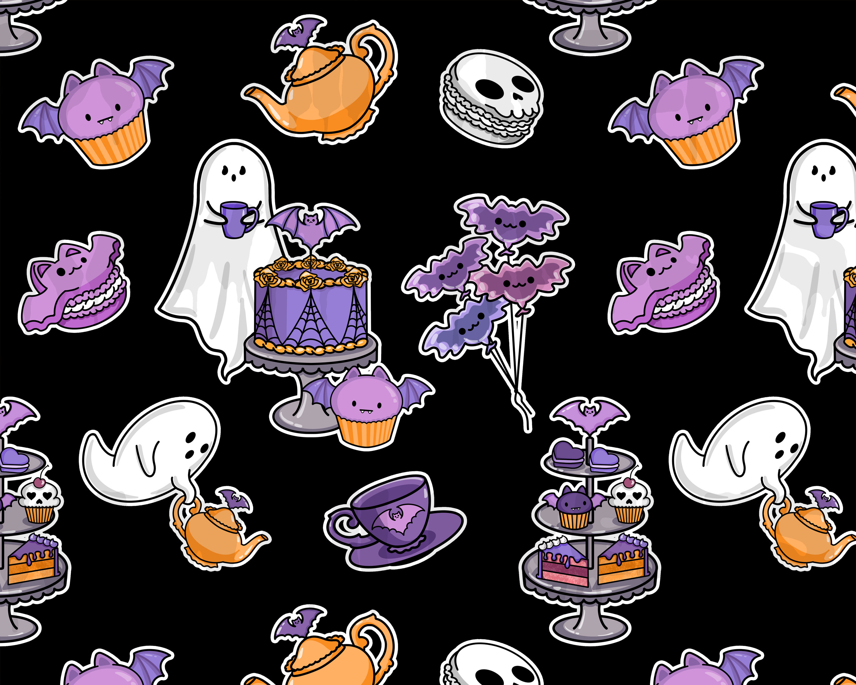Pastel Goth Halloween Tea Party Seamless Pattern digital - Etsy