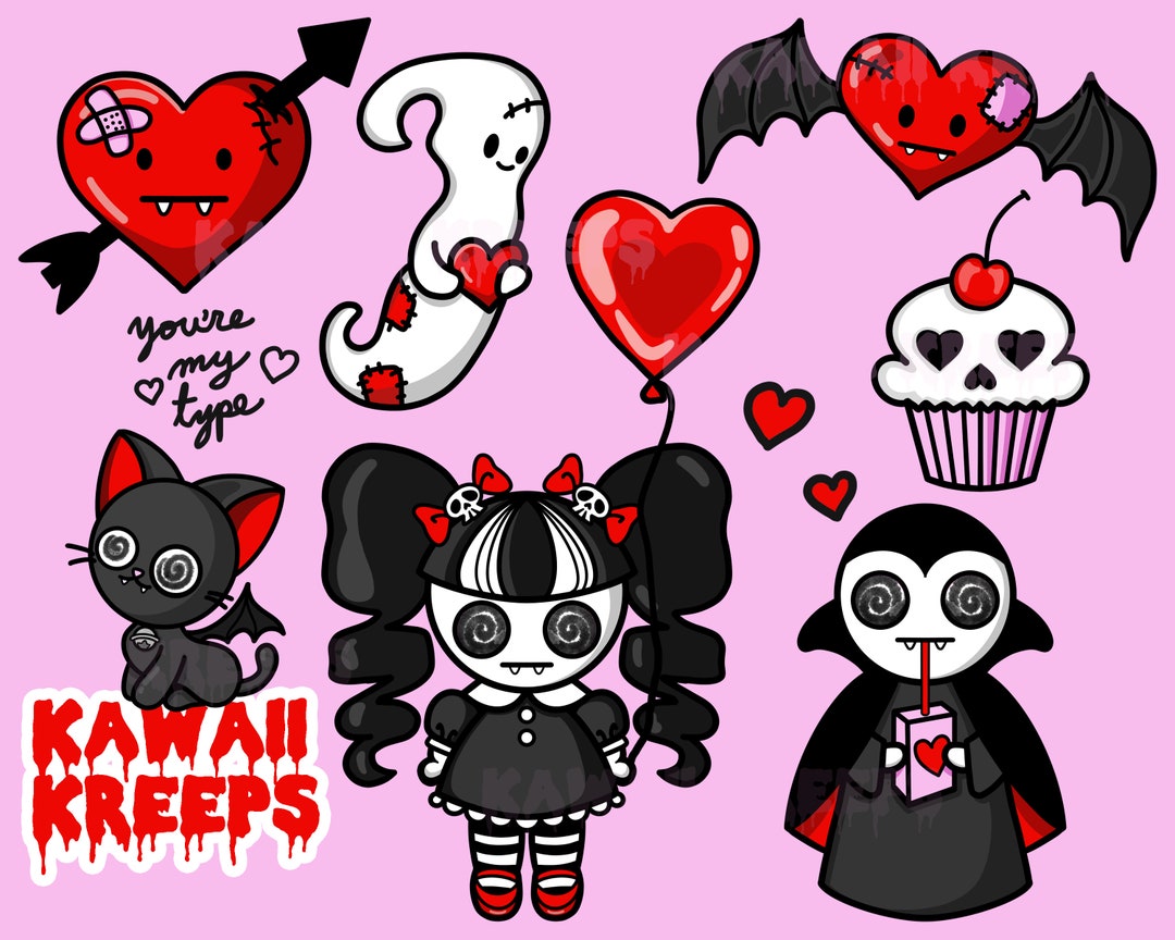 Pastel Goth Valentine's Day Vampire Clipart Valoween Emo - Etsy