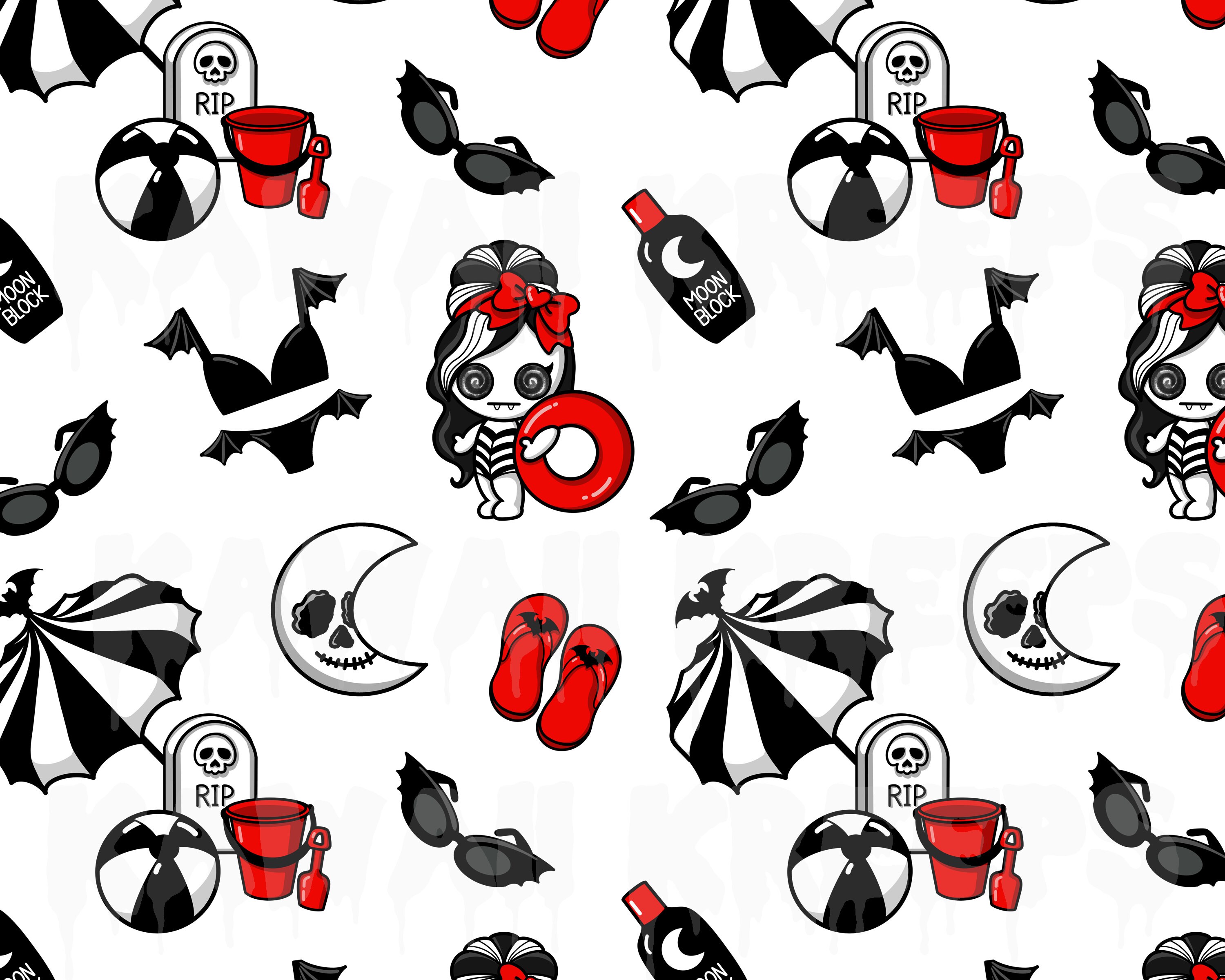 Goth Beach Vampire Summer Seamless Pattern Digital Paper - Etsy