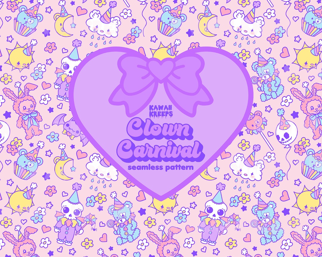 Clowncore Pastel Goth Seamless Pattern Kawaii Clowns Carnival Circus ...