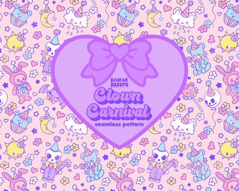 Clowncore Pastel Goth Seamless Pattern Kawaii Clowns Carnival Circus ...