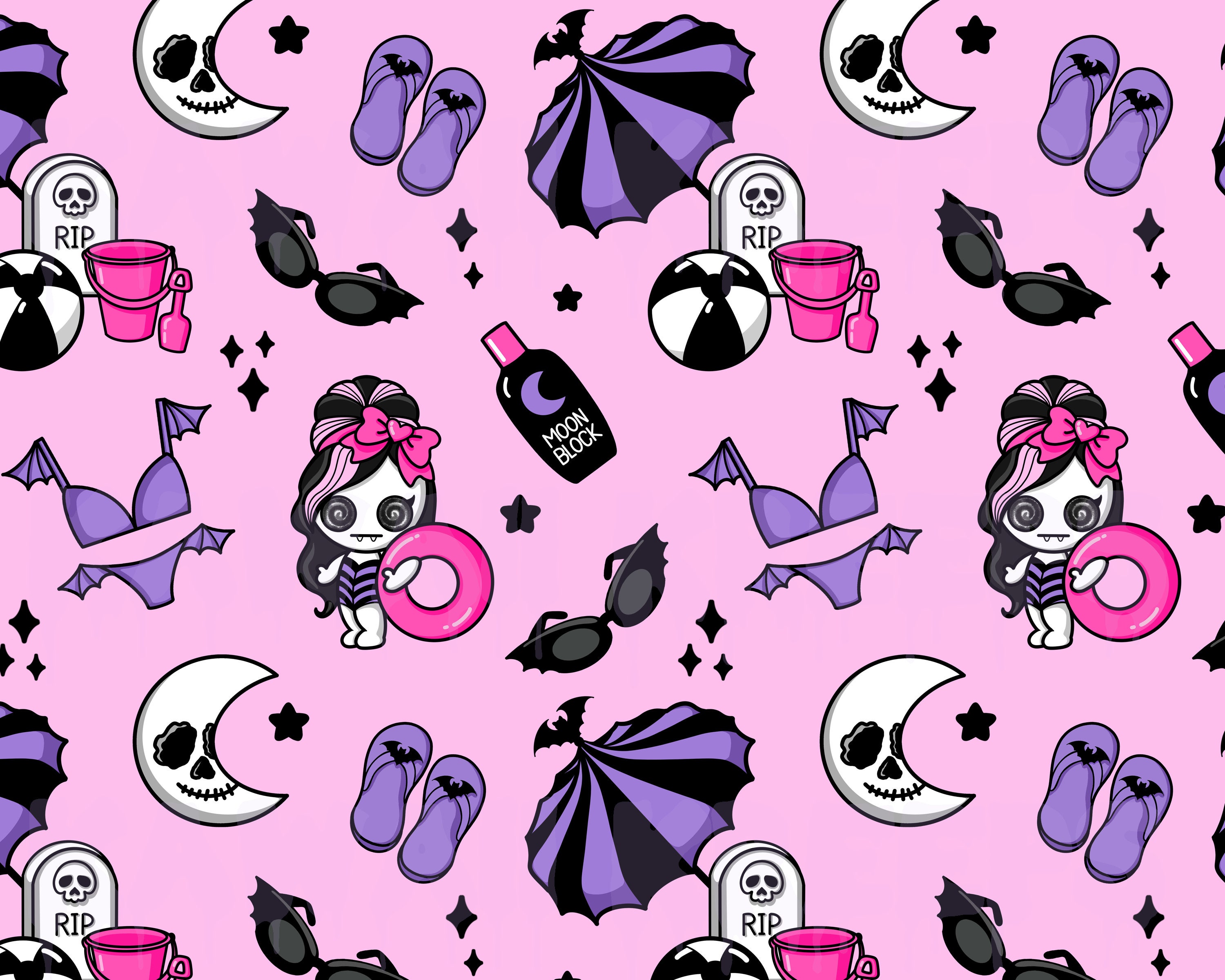 Pastel Goth Beach Vampire Summer Seamless Pattern Digital Paper Pastel ...