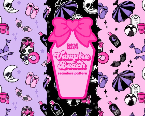 Pastel Goth Beach Vampire Summer Seamless Pattern Digital - Etsy