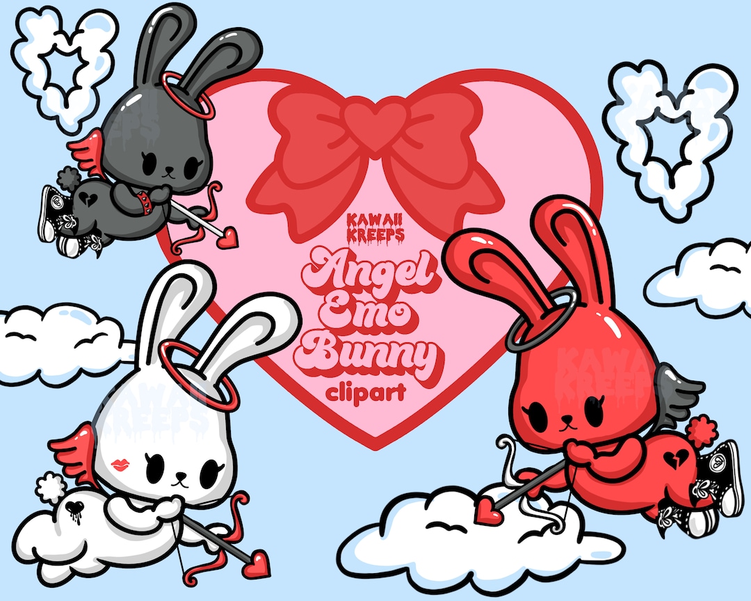 Emo Angel Bunny Pastel Goth Clipart PNG Files Digital Download Stickers ...