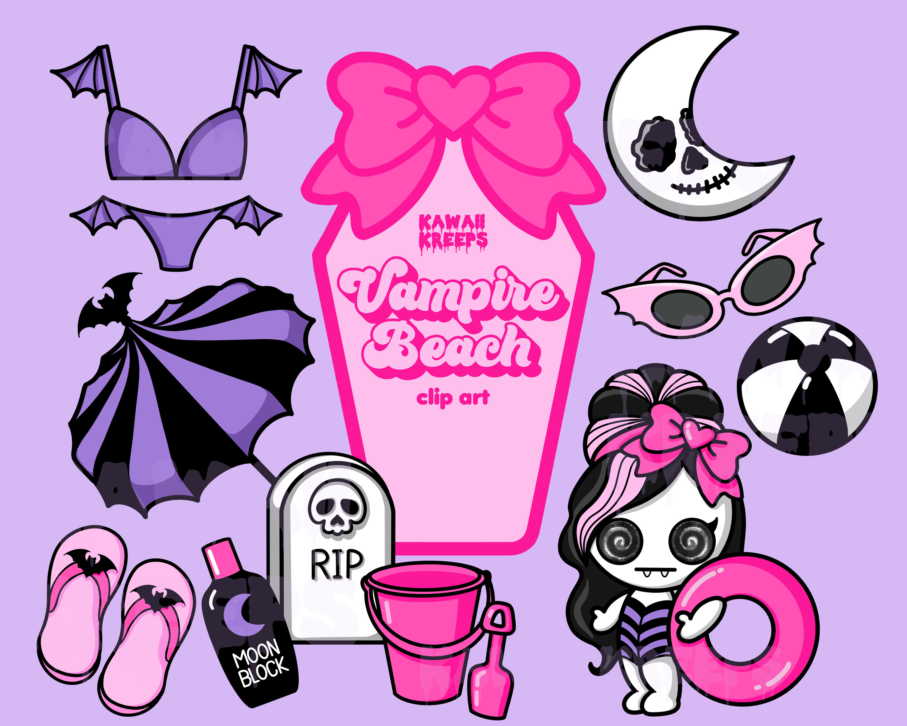 Pastel Goth Beach Vampire Summer Clipart Kawaii Spooky Gothic - Etsy