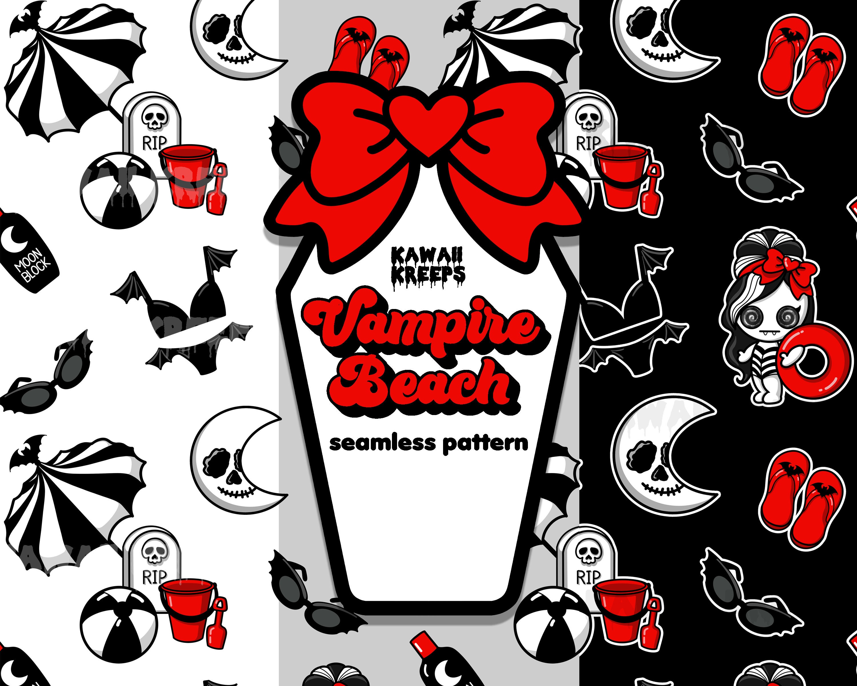 Goth Beach Vampire Summer Seamless Pattern Digital Paper - Etsy