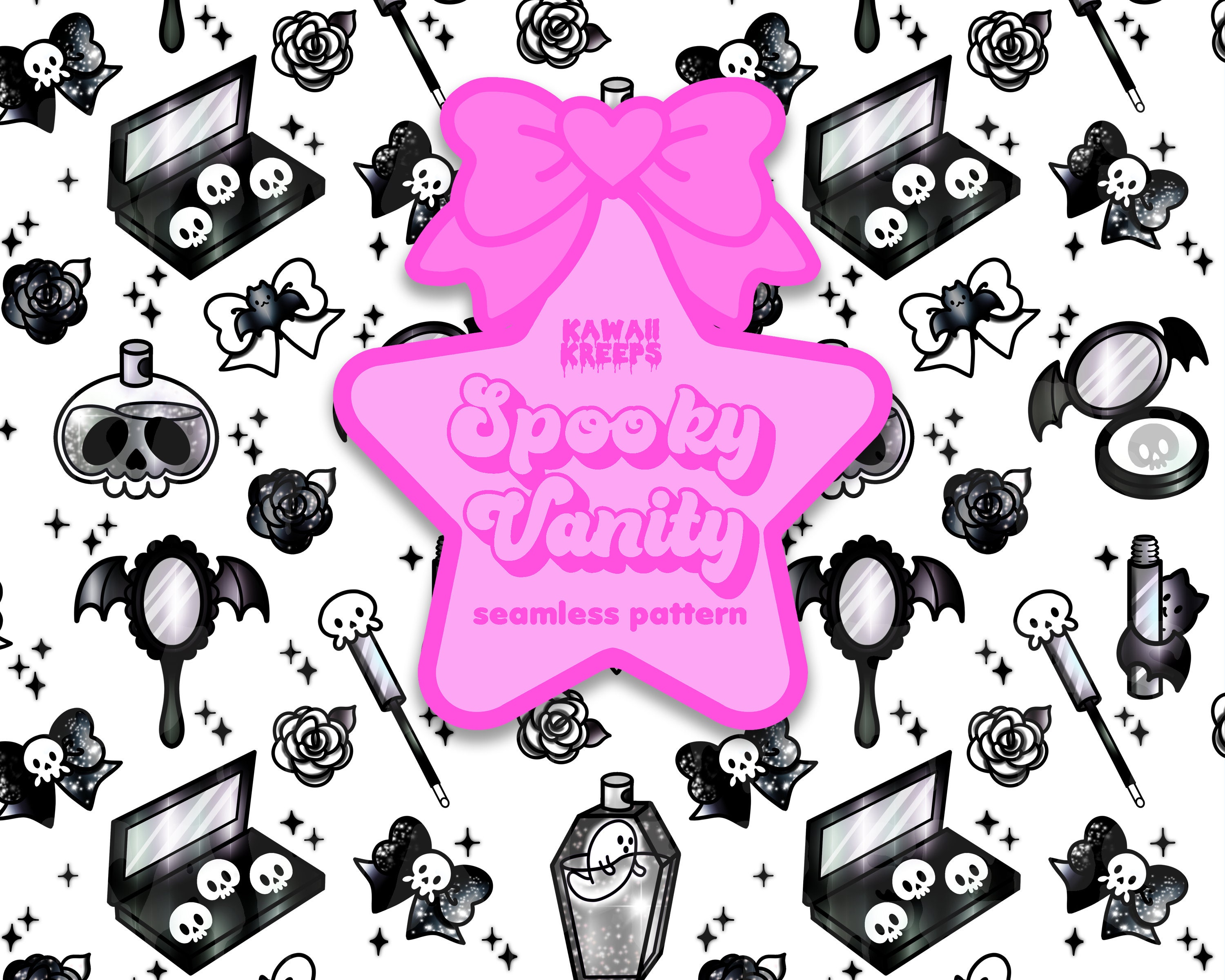 Pastel Goth Makeup Cosmetics Vanity Seamless Pattern Halloween Gothic ...