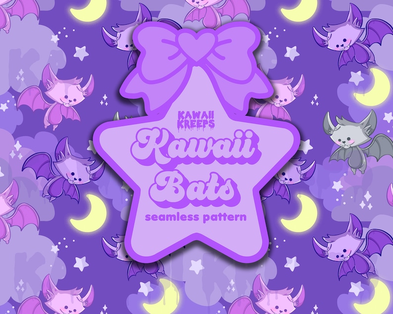 Pastel Goth Bat Halloween Digital Paper Seamless Pattern Purple Commercial License Etsy