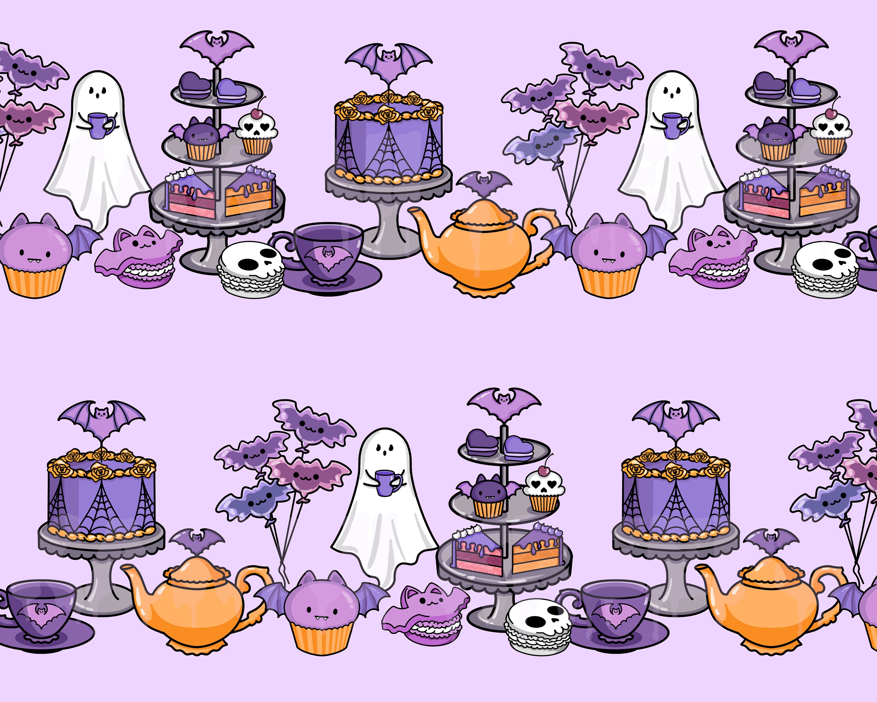 Pastel Goth Halloween Tea Party Seamless Pattern (digital) Bakery ...