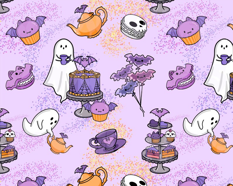 Pastel Goth Halloween Tea Party Seamless Pattern digital Bakery Gothic ...