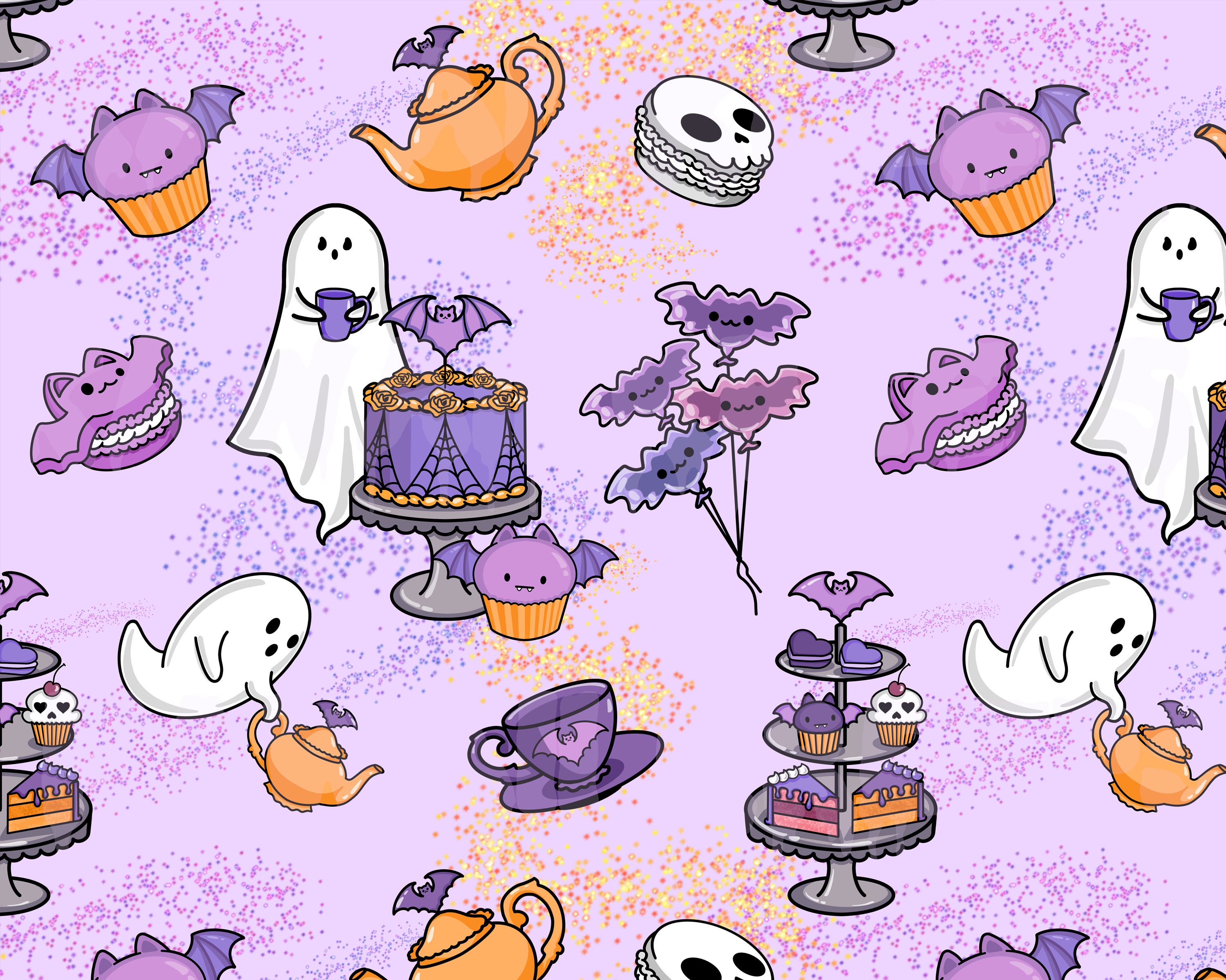 Pastel Goth Halloween Tea Party Seamless Pattern (digital) Bakery ...