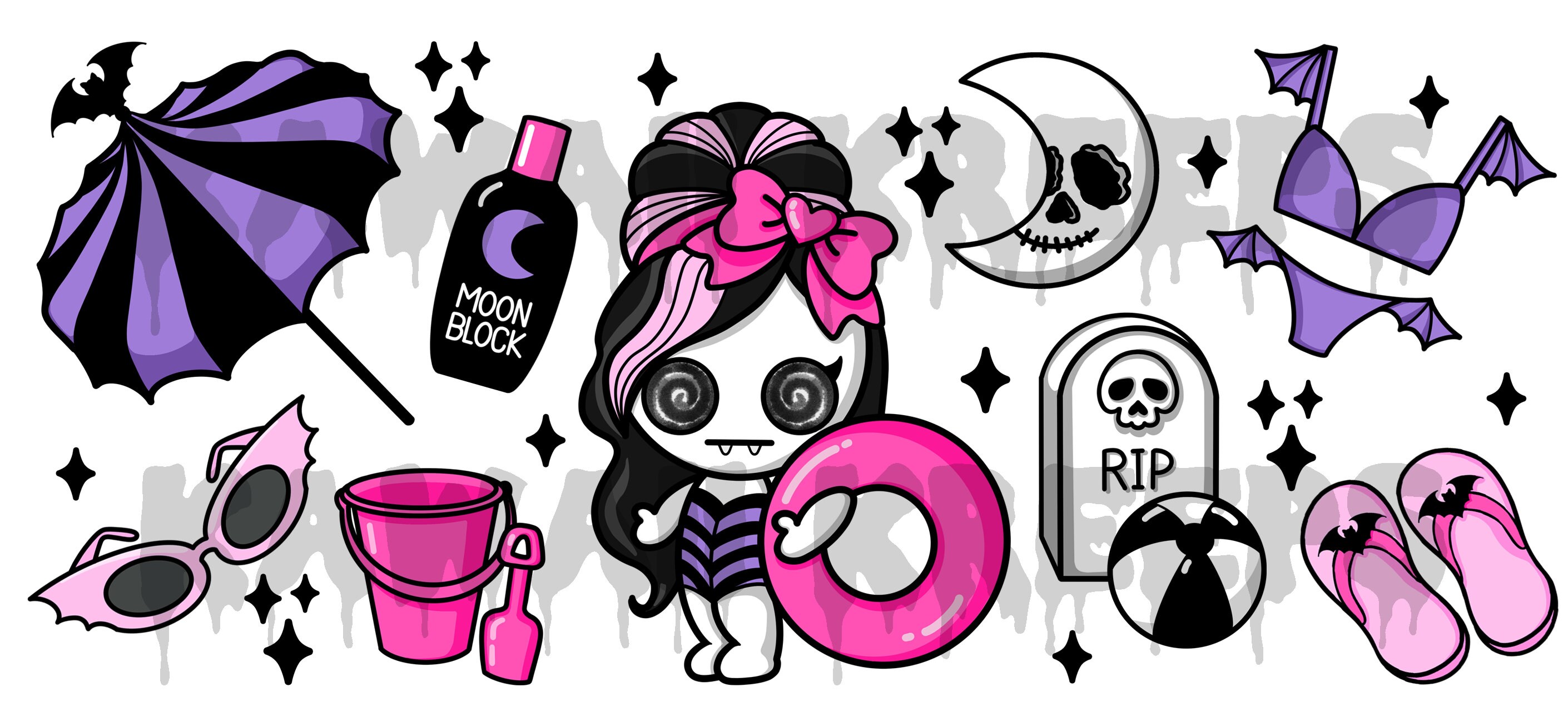 Pastel Goth Vampire Glass Can Tumbler: Summer Beach Design (digital ...